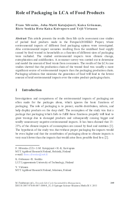 (PDF) Role of Packaging in LCA of Food Products