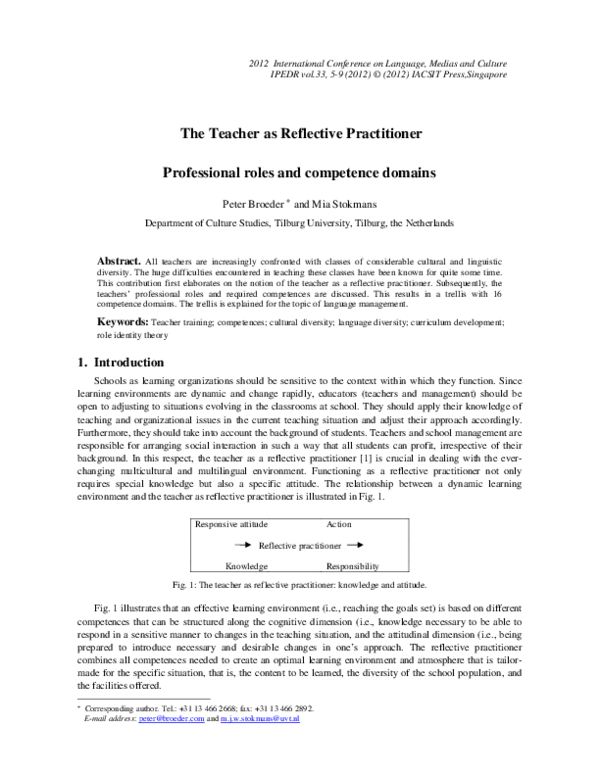 (PDF) The teacher as reflective practioner. Professional roles and competence domains