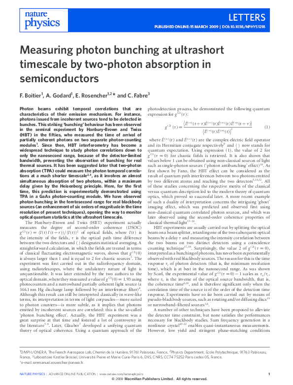 (PDF) Measuring photon bunching at ultrashort timescale by two-photon ...