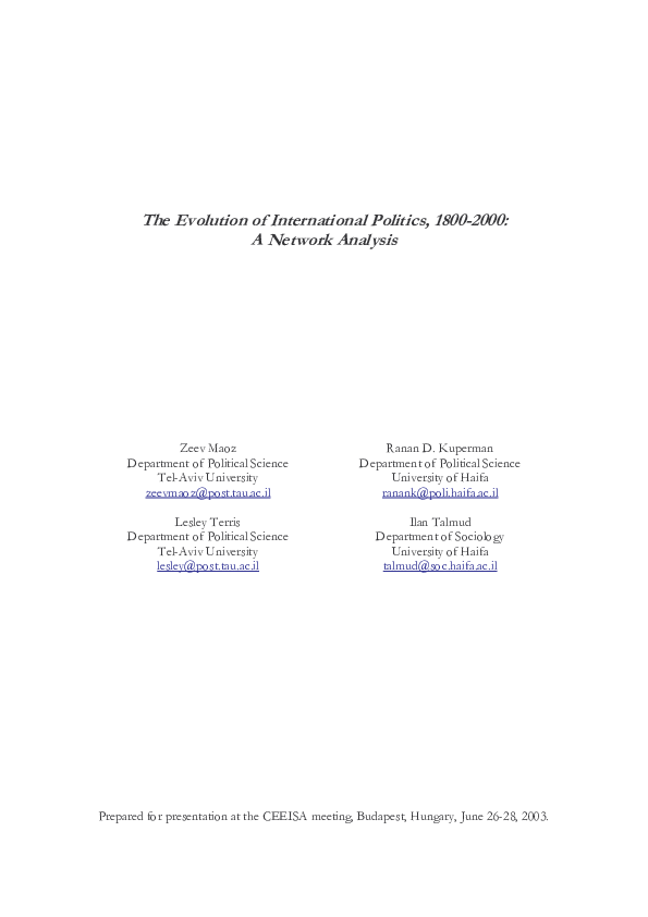 (PDF) The Evolution of International Politics, 1800-2000: A Network ...