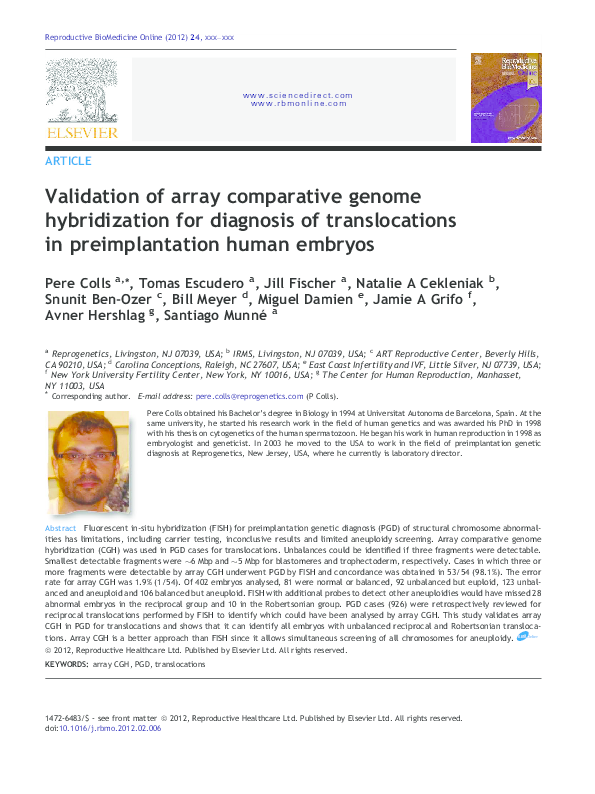 (PDF) Validation of array comparative genome hybridization for diagnosis of translocations in ...
