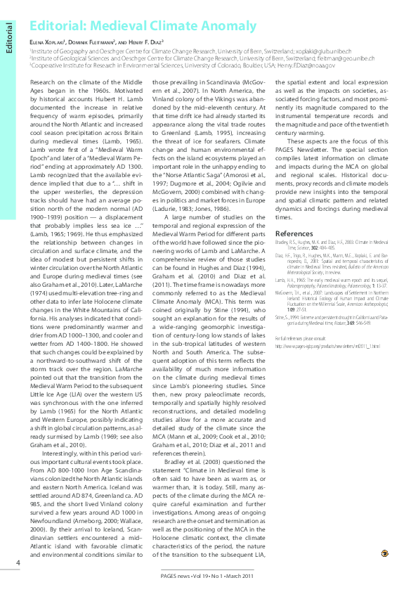 (PDF) Editorial: Medieval climate anomaly