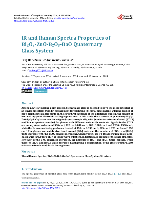 (PDF) IR and Raman Spectra Properties of Bi2O3-ZnO-B2O3-BaO Quaternary ...