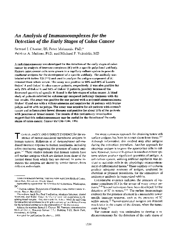 (PDF) An analysis of immunocomplexes for the detection of the early ...