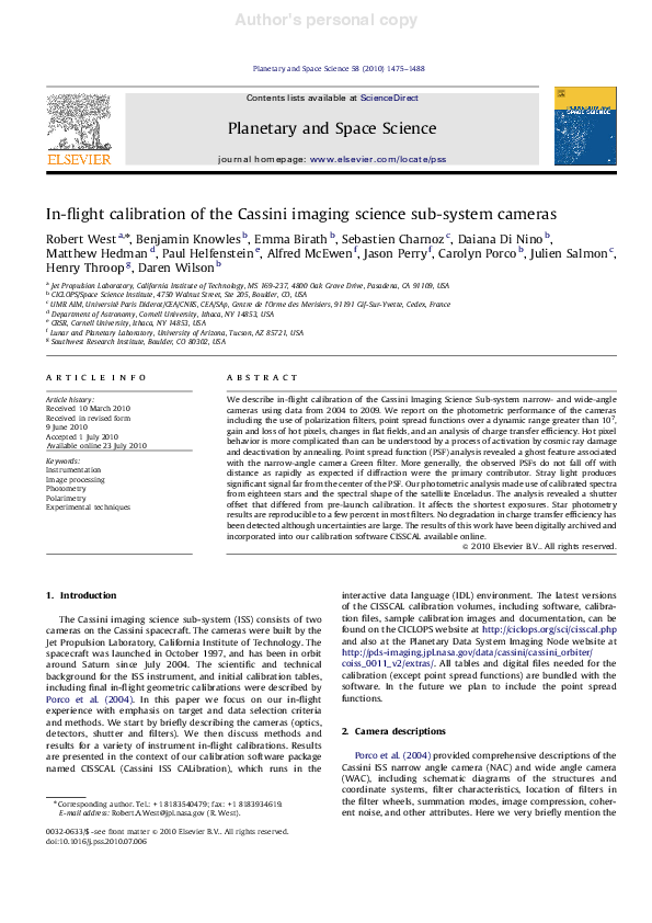 (PDF) In-flight calibration of the Cassini imaging science sub-system ...