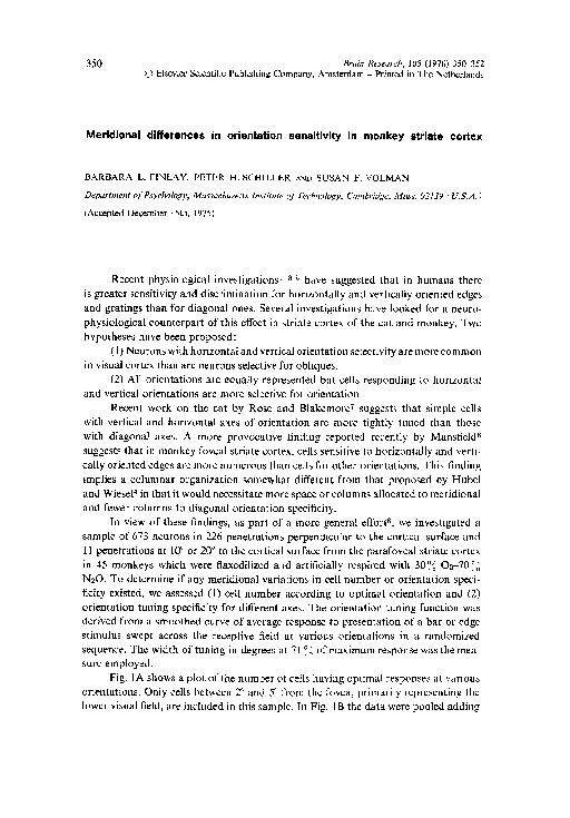 (PDF) Meridional differences in orientation sensitivity in monkey striate cortex