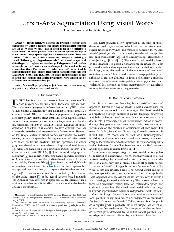 (PDF) Urban-Area Segmentation Using Visual Words | Jacob Goldberger ...