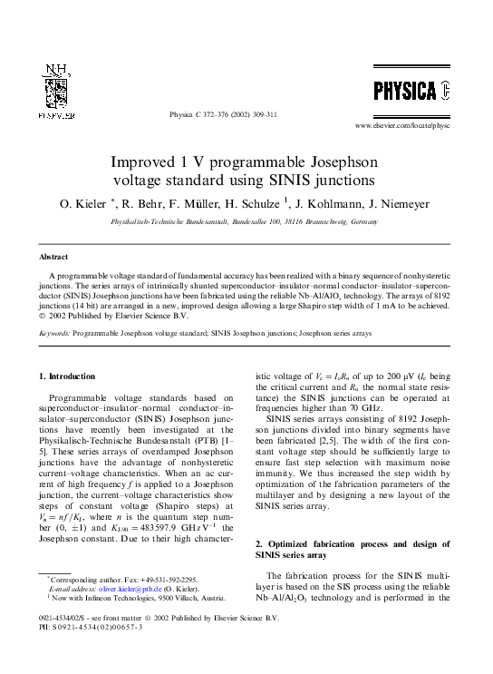 (PDF) Improved 1 V programmable Josephson voltage standard using SINIS junctions