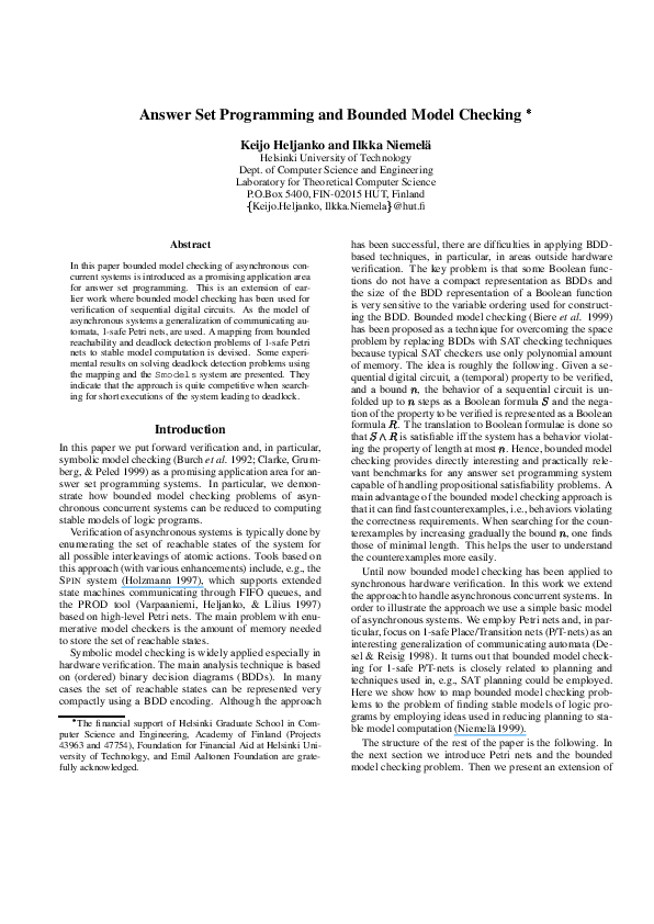 (PDF) Answer set programming and bounded model checking