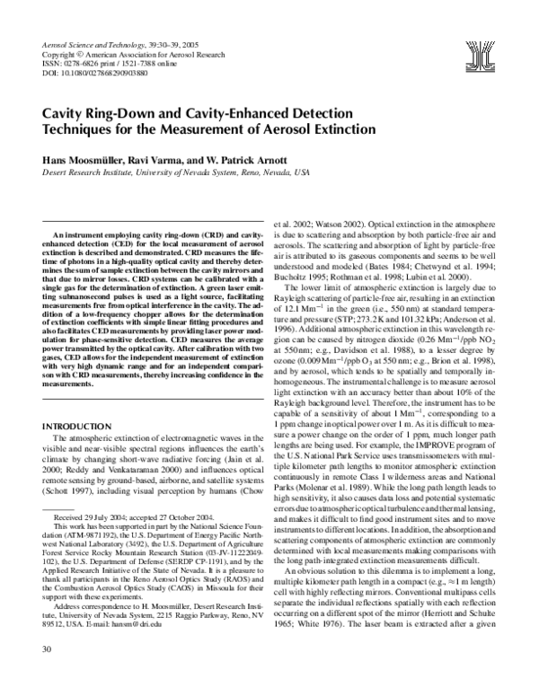 (PDF) Cavity Ring-Down and Cavity-Enhanced Detection Techniques for the Measurement of Aerosol ...