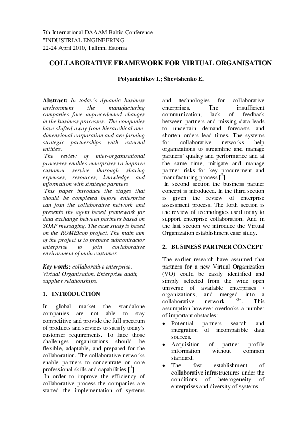 (PDF) COLLABORATIVE FRAMEWORK FOR VIRTUAL ORGANISATION
