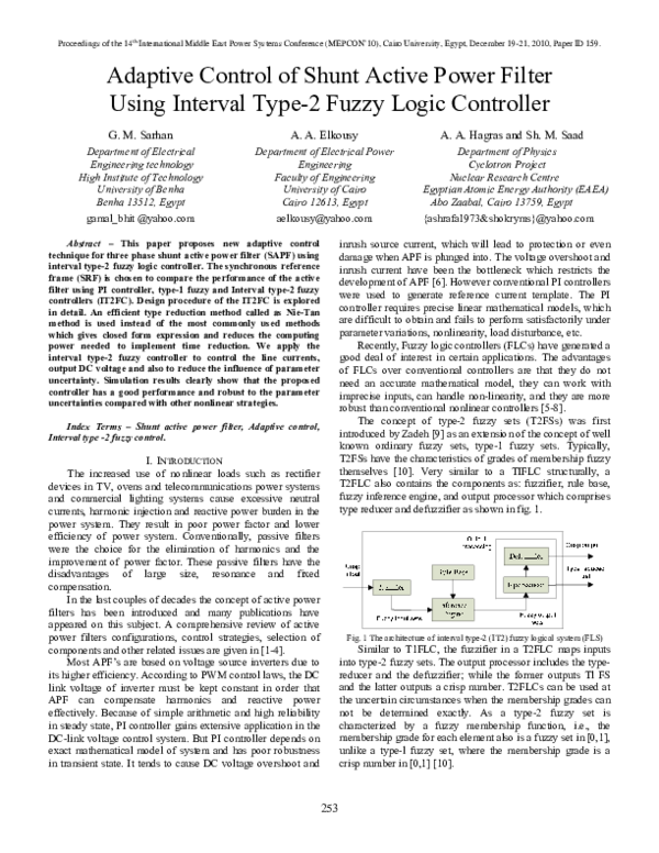 Pdf Adaptive Control Of Shunt Active Power Filter Using Interval Type 2 Fuzzy Logic Controller