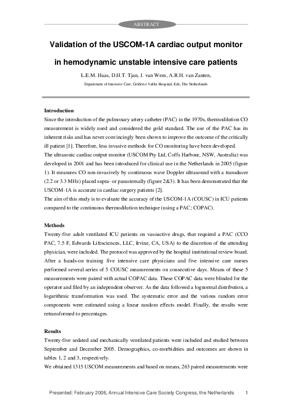(PDF) Validation of the USCOM-1A cardiac output monitor in hemodynamic ...