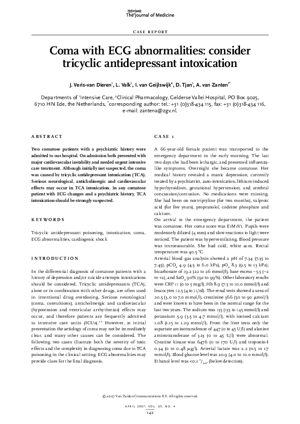 (PDF) Coma with ECG abnormalities: consider tricyclic antidepressant ...