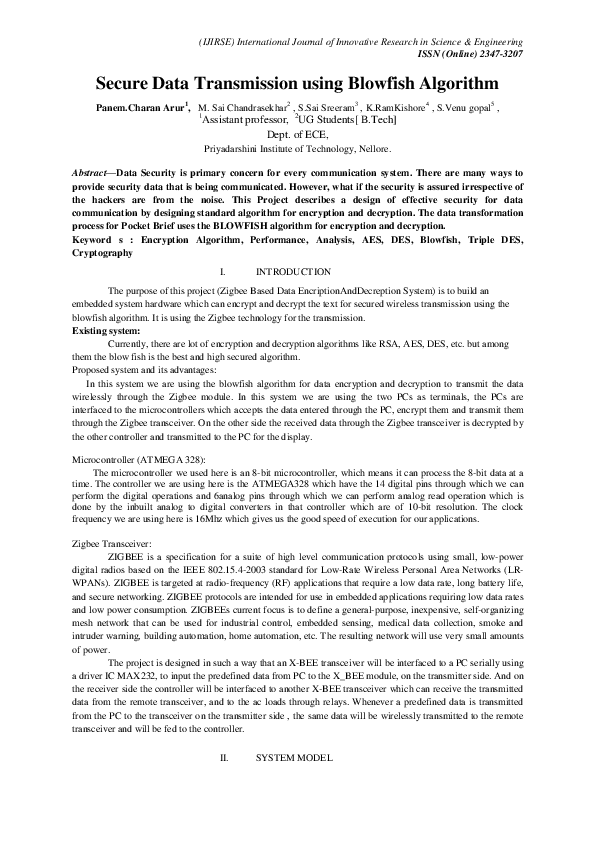 (PDF) ZIGBEE BASED SECURE WIRELESS TRANSMISSION USING BLOW-FISH ALGORITHM