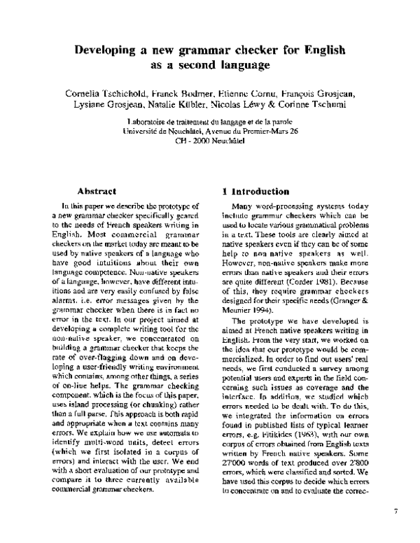 (PDF) Developing a new grammar checker for English as a second language