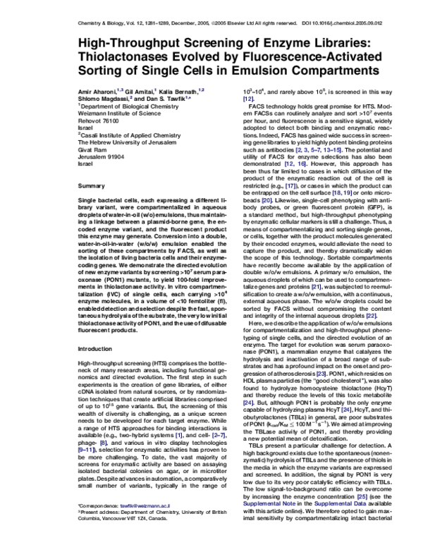 (PDF) High-Throughput Screening of Enzyme Libraries: Thiolactonases ...