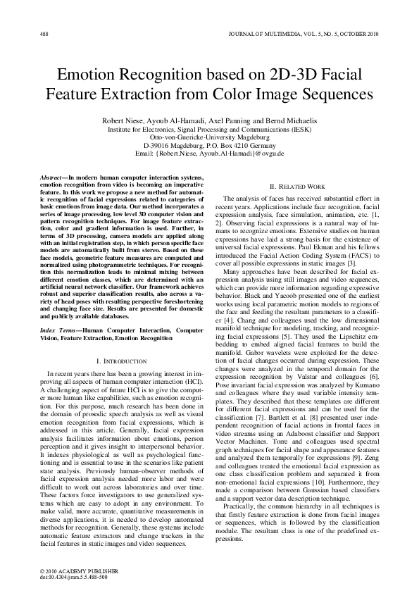 (PDF) Emotion Recognition based on 2D-3D Facial Feature Extraction from ...