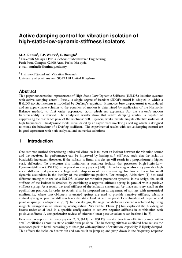 (PDF) Active damping control for vibration isolation of high-static-low-dynamic-stiffness isolators