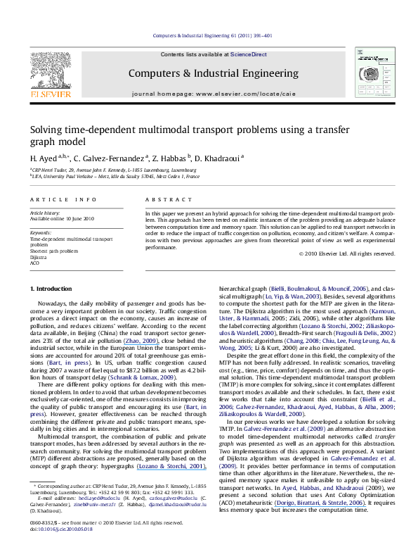 (PDF) Solving time-dependent multimodal transport problems using a transfer graph model | Djamel ...