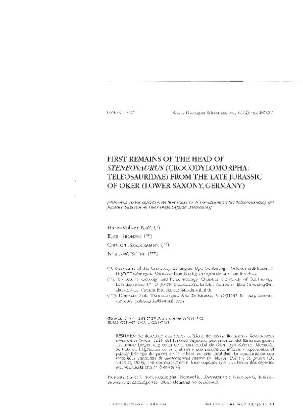 (PDF) First remains of the head of Steneosaurus (Crocodylomorpha ...