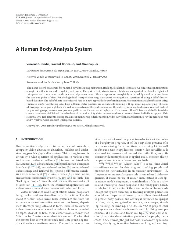 (PDF) A Human Body Analysis System