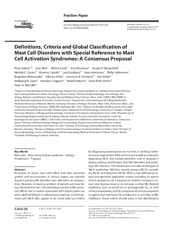 (PDF) Definitions, Criteria and Global Classification of Mast Cell ...