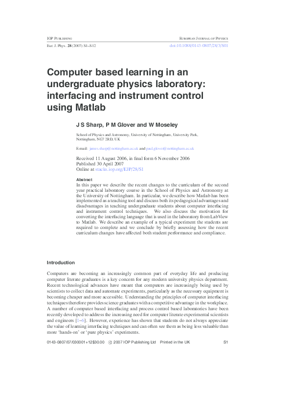(PDF) Computer based learning in an undergraduate physics laboratory ...
