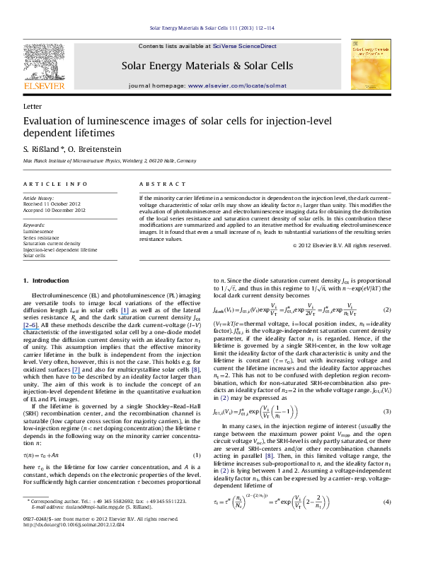 (PDF) Evaluation of luminescence images of solar cells for injection ...