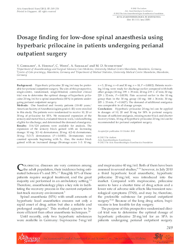 (PDF) Comparison of hyperbaric mepivacaine 40mg/ml and hyperbaric ...