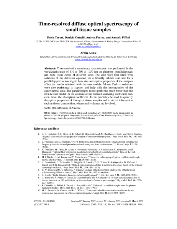 (PDF) Time-resolved diffuse optical spectroscopy of small tissue samples