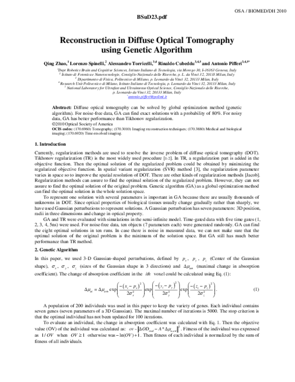 Pdf Reconstruction In Diffuse Optical Tomography Using Genetic Algorithm