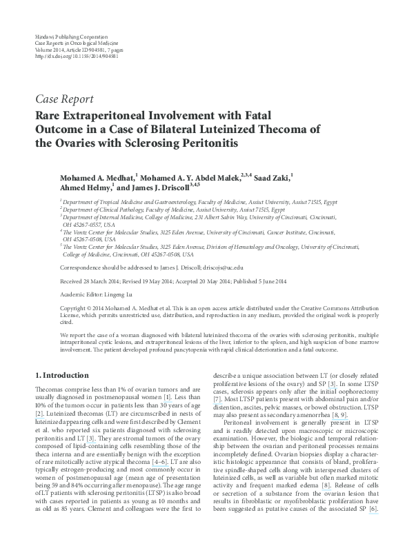 (PDF) Rare extraperitoneal involvement with fatal outcome in a case of ...