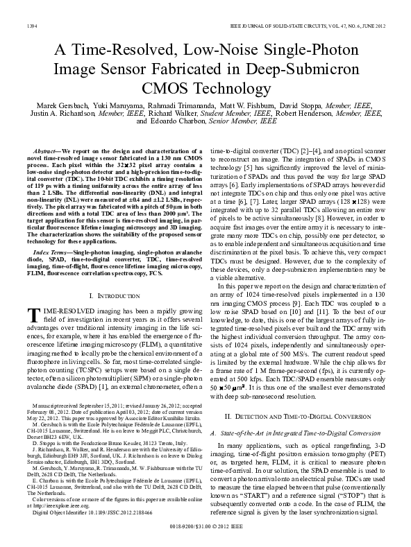 (PDF) A Time-Resolved, Low-Noise Single-Photon Image Sensor Fabricated in Deep-Submicron CMOS ...