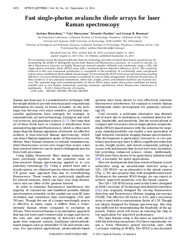 (PDF) Fast single-photon avalanche diode arrays for laser Raman spectroscopy