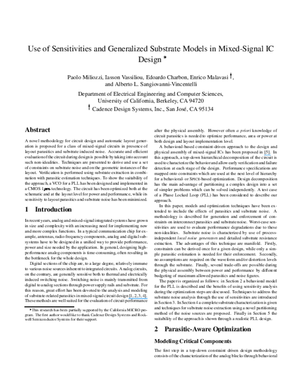 (PDF) Use of sensitivities and generalized substrate models in mixed-signal IC design