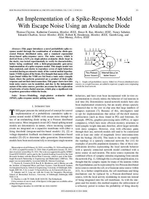 (PDF) An Implementation of a Spike-Response Model With Escape Noise ...