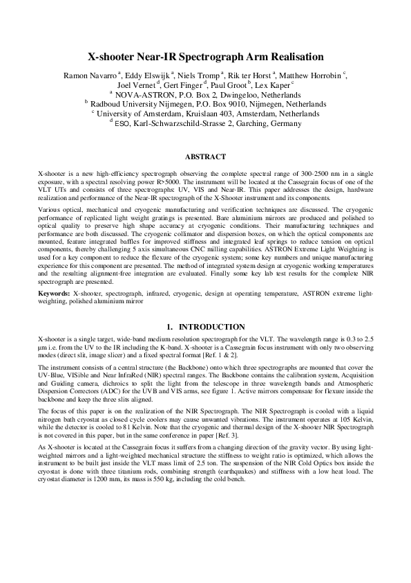 (PDF) X-shooter near-IR spectrograph arm realisation