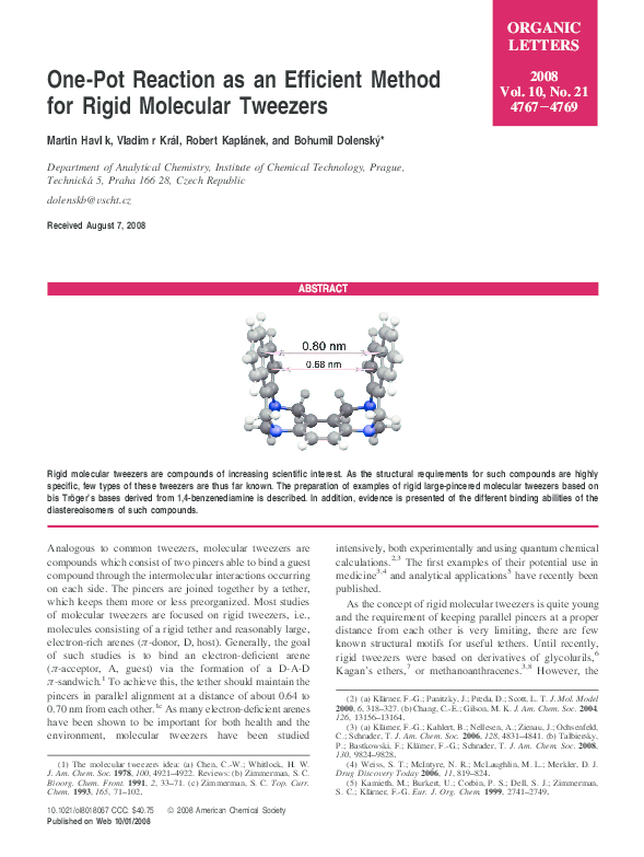 (PDF) One-Pot Reaction as an Efficient Method for Rigid Molecular Tweezers