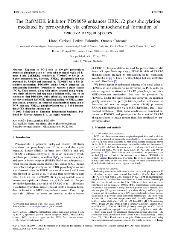 (PDF) The Raf/MEK inhibitor PD98059 enhances ERK1/2 phosphorylation ...