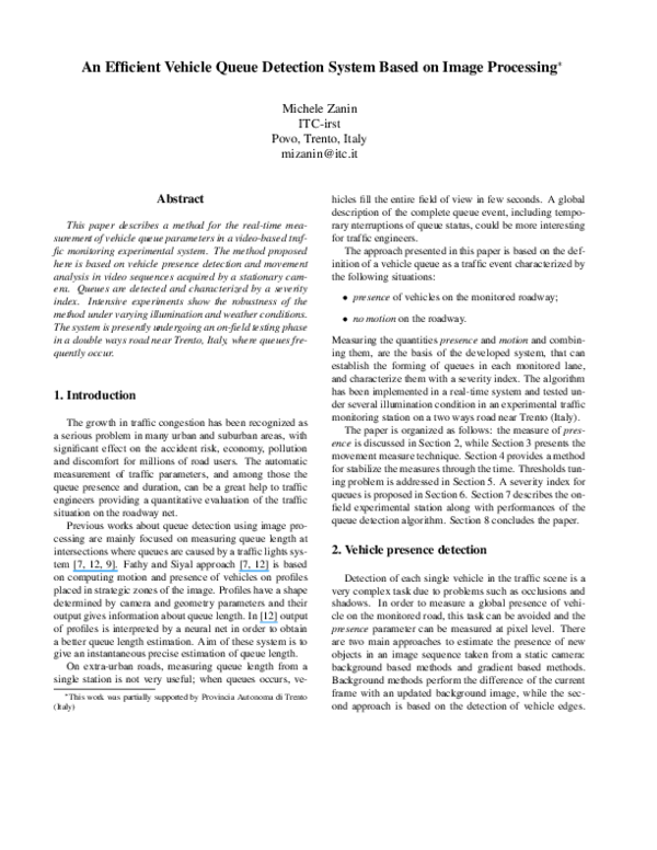 (PDF) An efficient vehicle queue detection system based on image processing