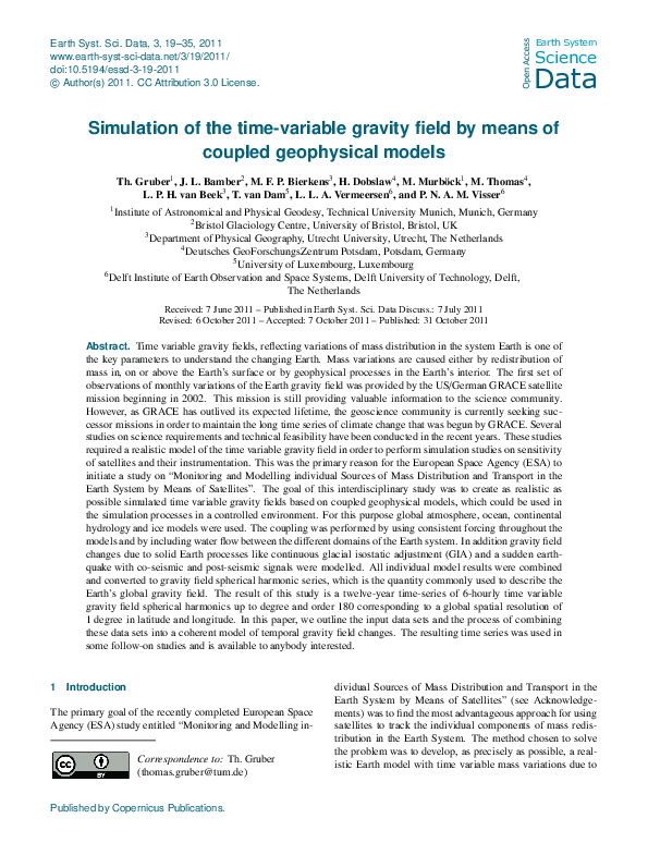 (PDF) Simulation of the time-variable gravity field by means of coupled geophysical models