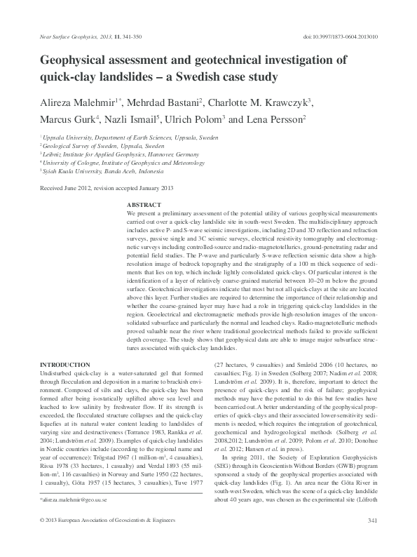 (PDF) Geophysical assessment and geotechnical investigation of quick-clay landslides – a Swedish ...