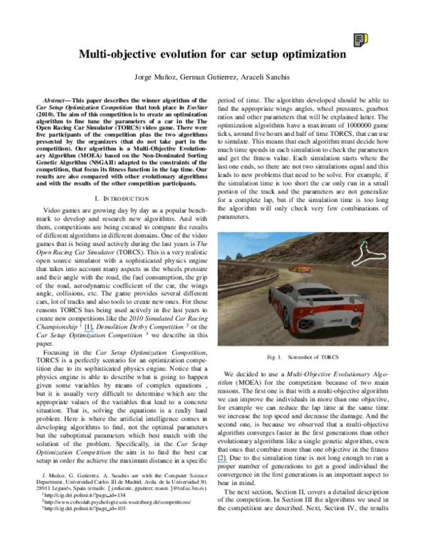 (PDF) Multi-objective evolution for car setup optimization