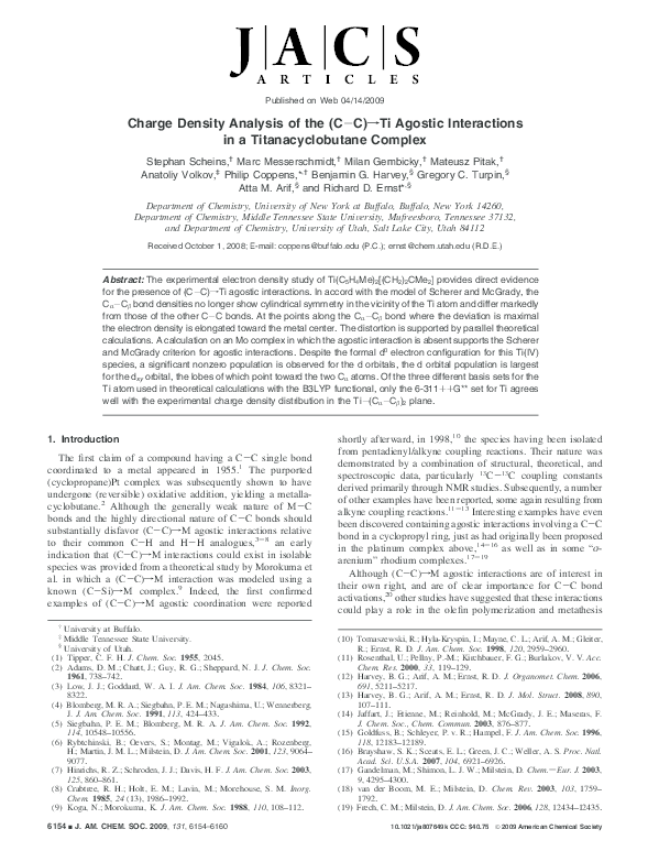 (PDF) Charge Density Analysis of the (C−C)→Ti Agostic Interactions in a ...