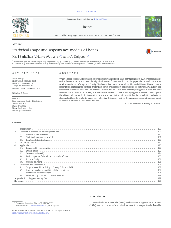 Pdf Statistical Shape And Appearance Models Of Bones