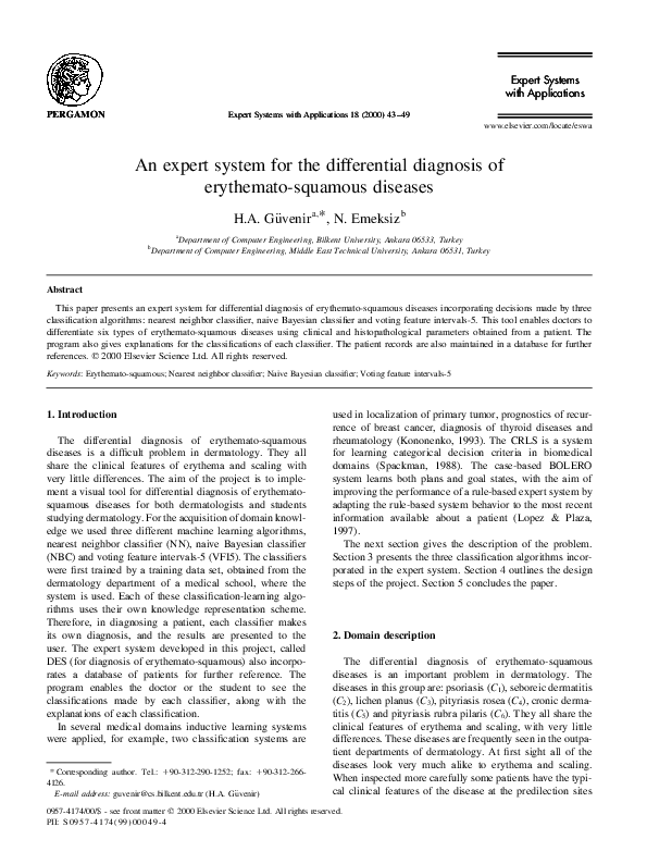 (PDF) An expert system for the differential diagnosis of erythemato ...