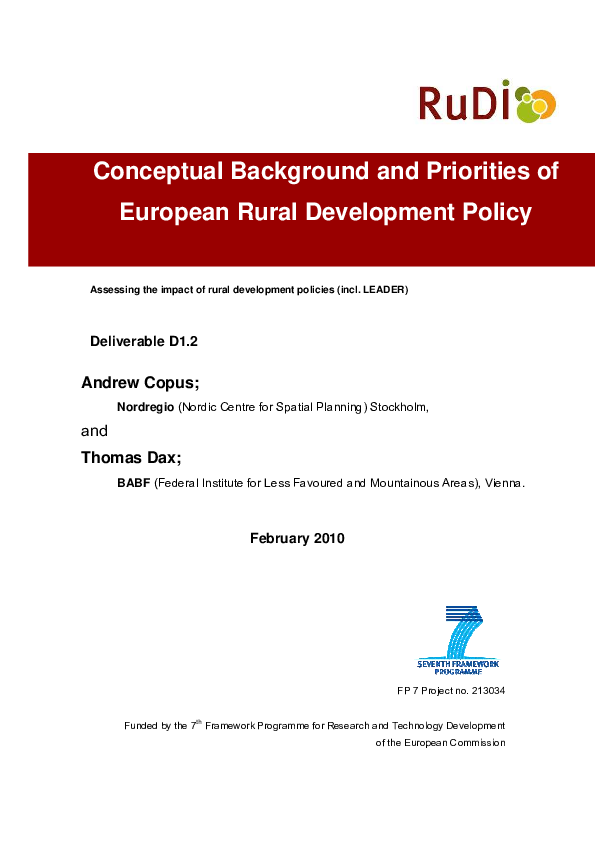 (PDF) Assessing the impact of rural development policies (incl. LEADER ...