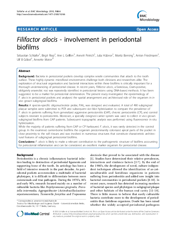 (PDF) Filifactor alocis - involvement in periodontal biofilms
