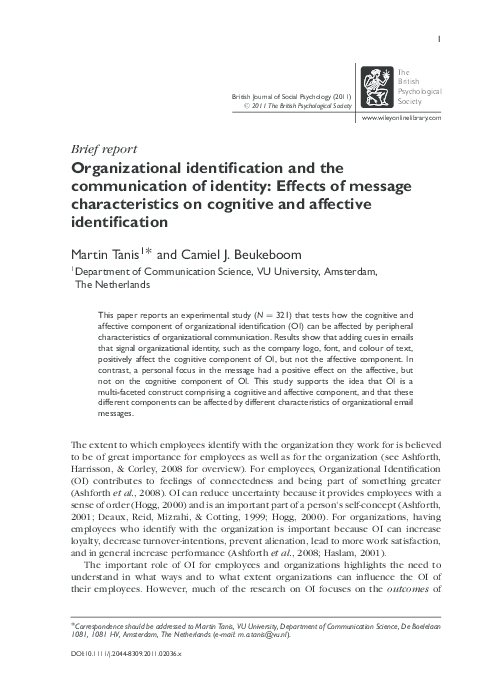 (PDF) Organizational identification and the communication of identity ...